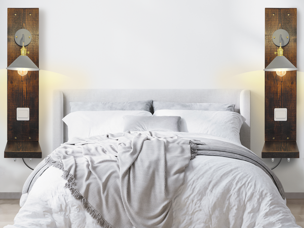 Floating Bedside Table With Grey Lampshade | Pheasant Manor Furniture